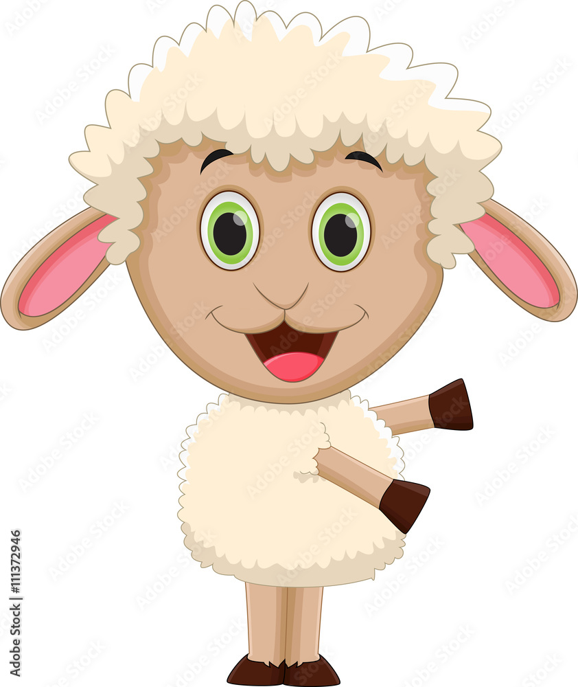 cute baby sheep cartoon waving Stock Vector | Adobe Stock
