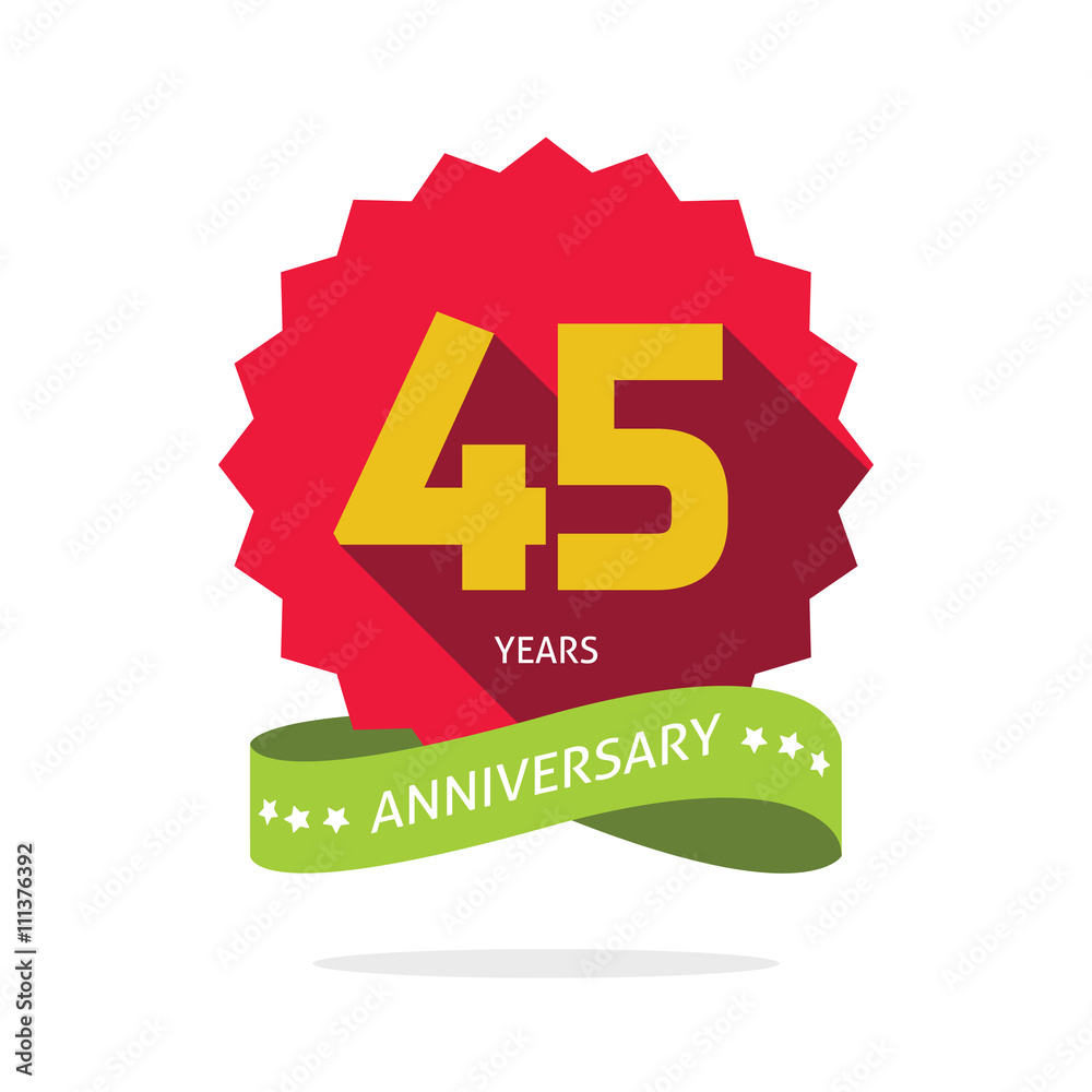 Years 45 anniversary vector label logo, shadow on star, number 45 four ...