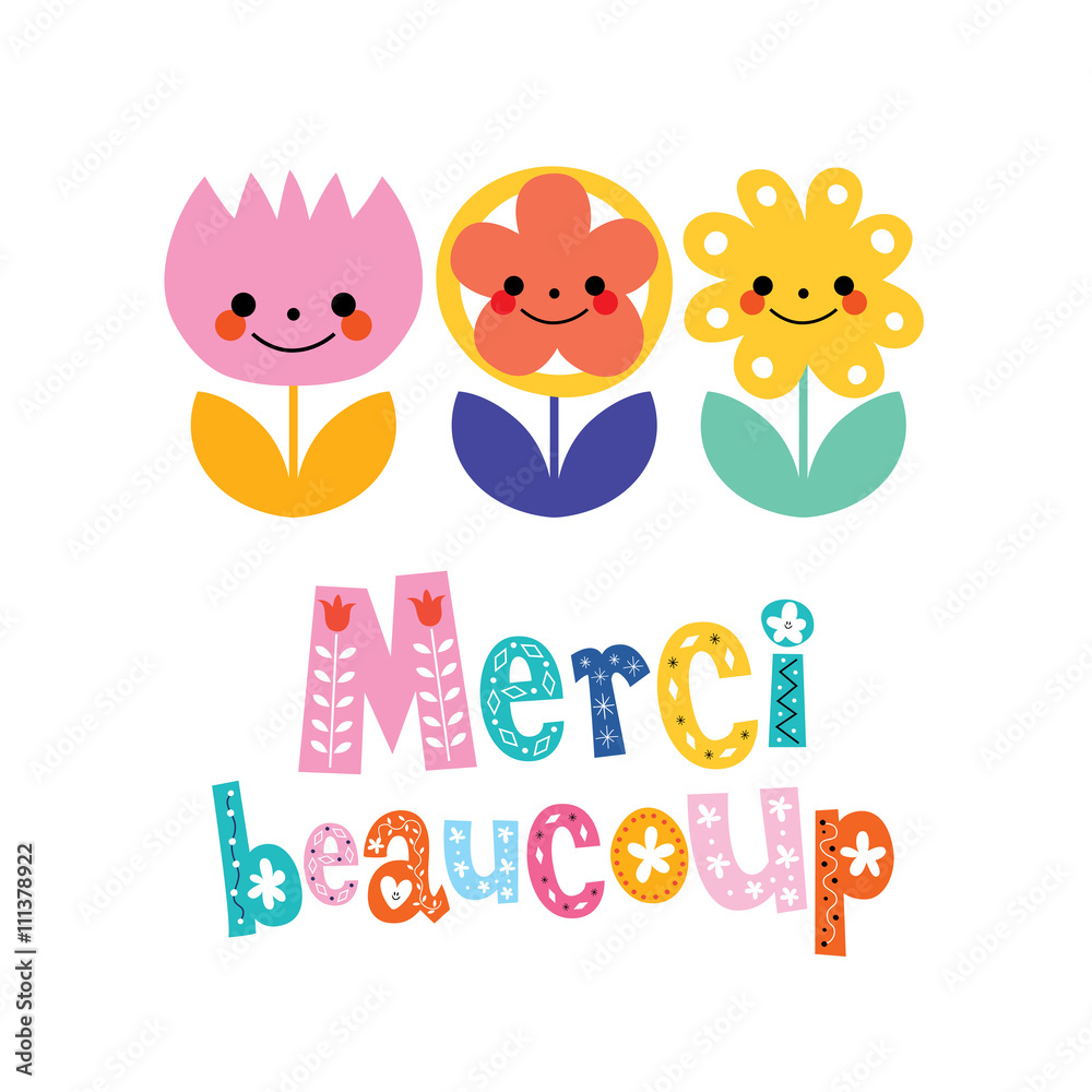 Merci beaucoup thank you very much in French greeting card Stock Vector ...