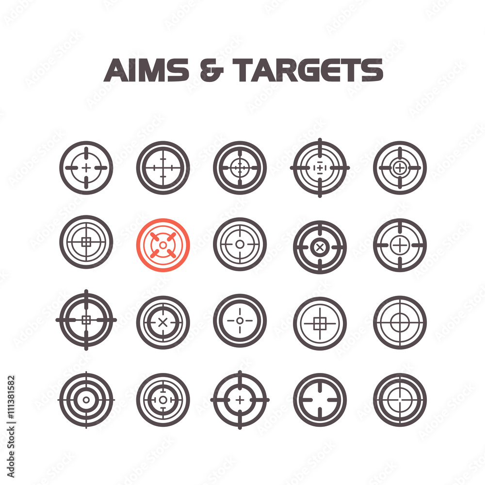 Collection of flat game targets isolated. Crosshair icon. Aim icon ...