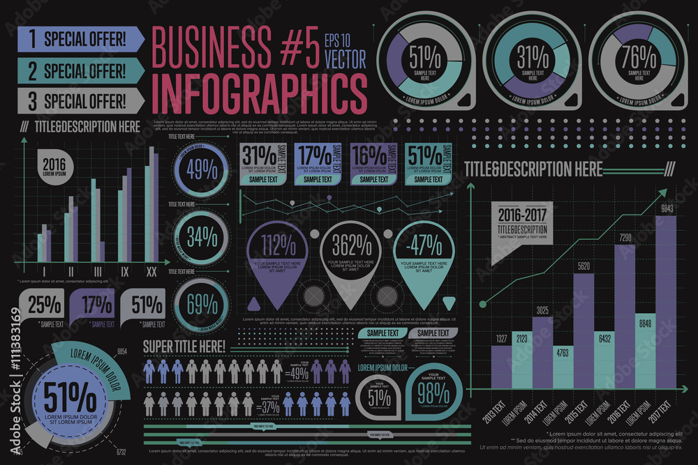 Business infographic elements. Charts, tables, graphs template. Data ...