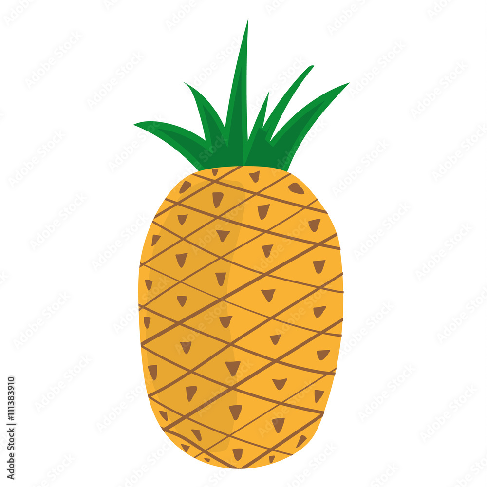 Stylized vector illustration of a single pineapple fruit on a white ...