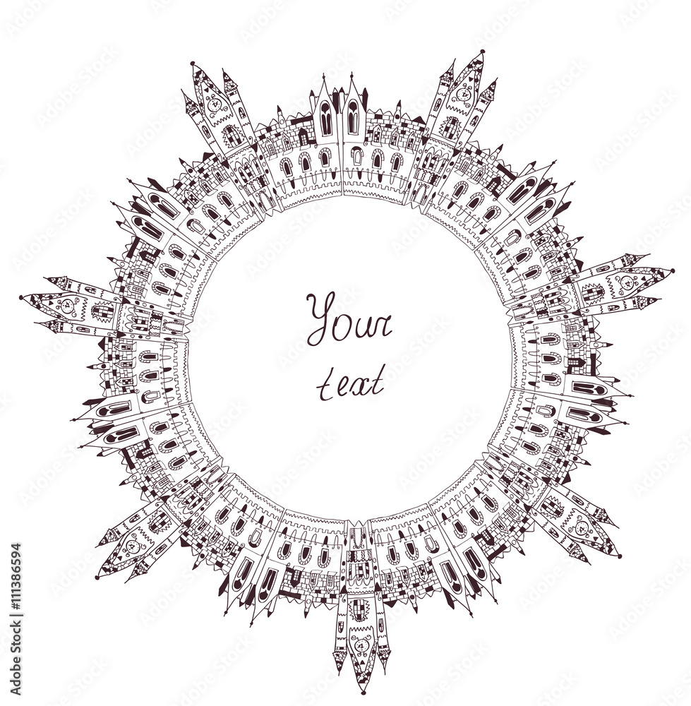 Ancient castle background with frame - sketchy hand drawn design Stock ...