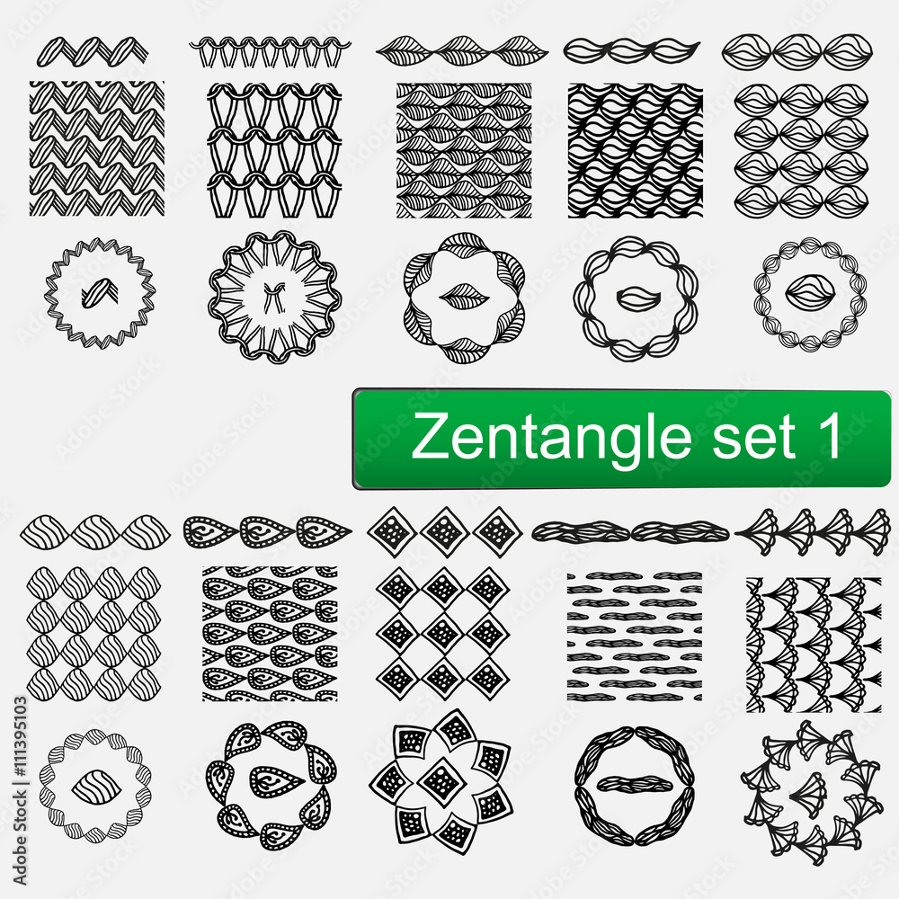 Zentangle Vector seamless patterns and brushes set 1, hand drawn frames ...