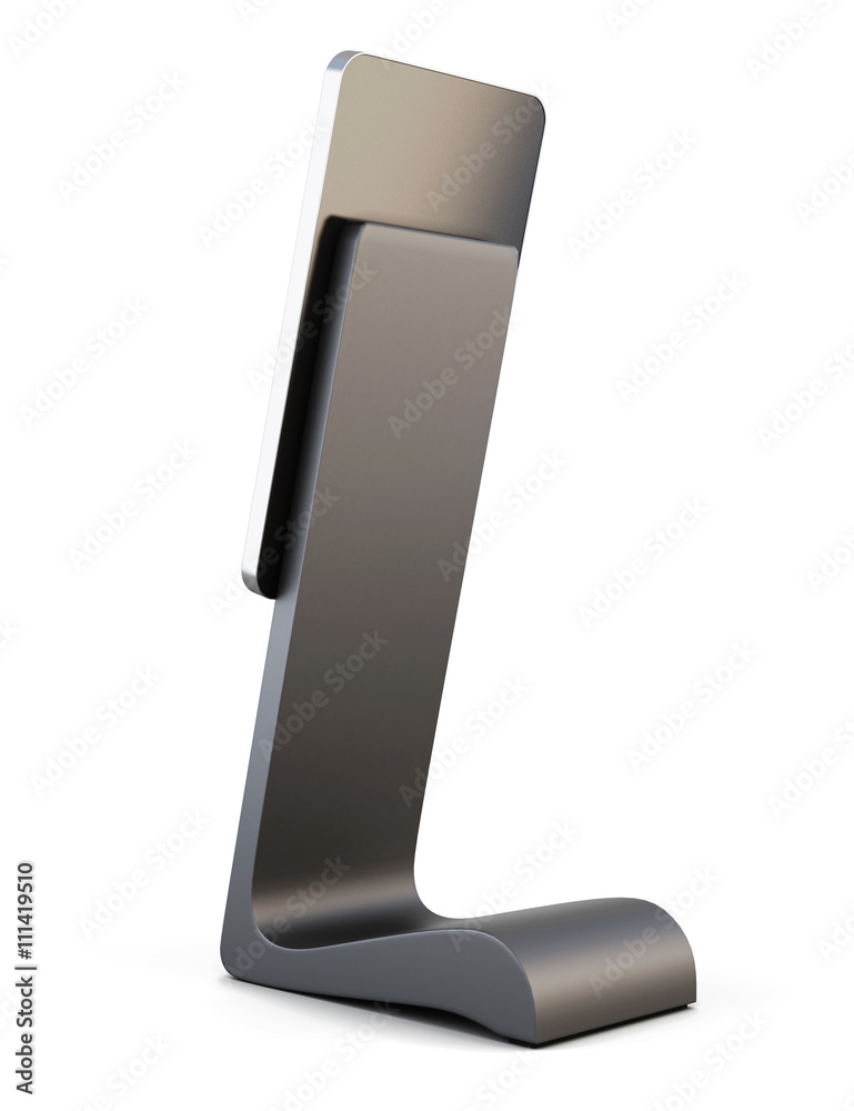 Advertising stand in the shape of telephone isolated on white ...