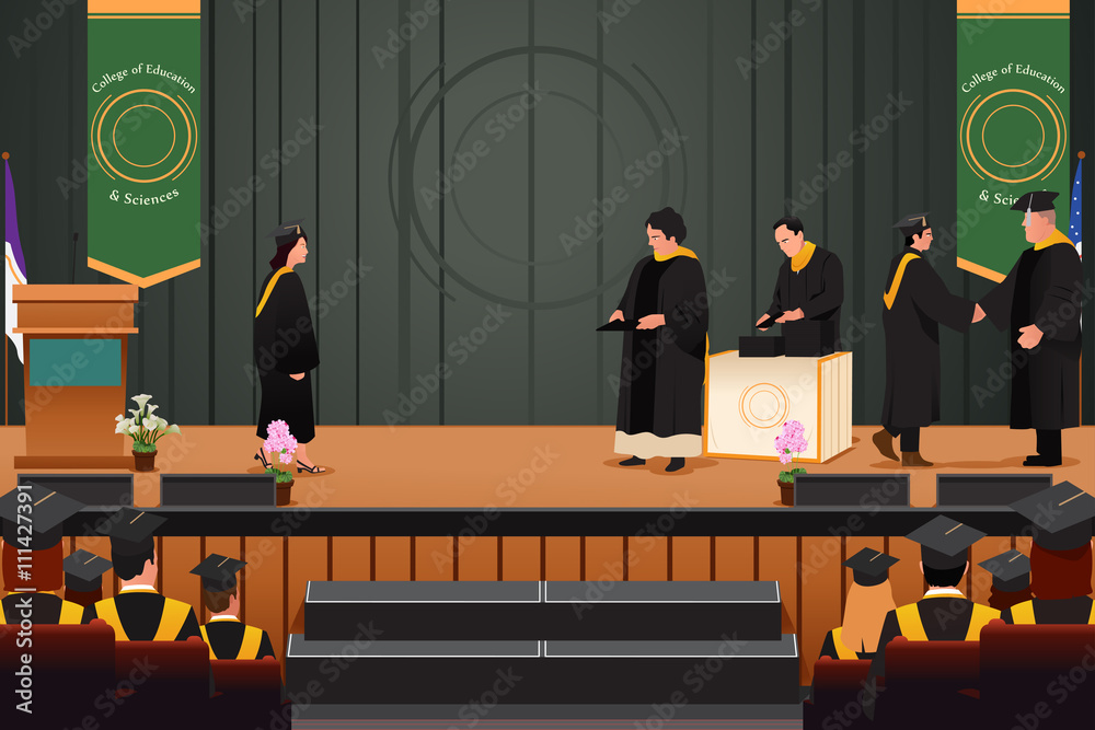 Graduation Girl at Podium Stock Vector | Adobe Stock