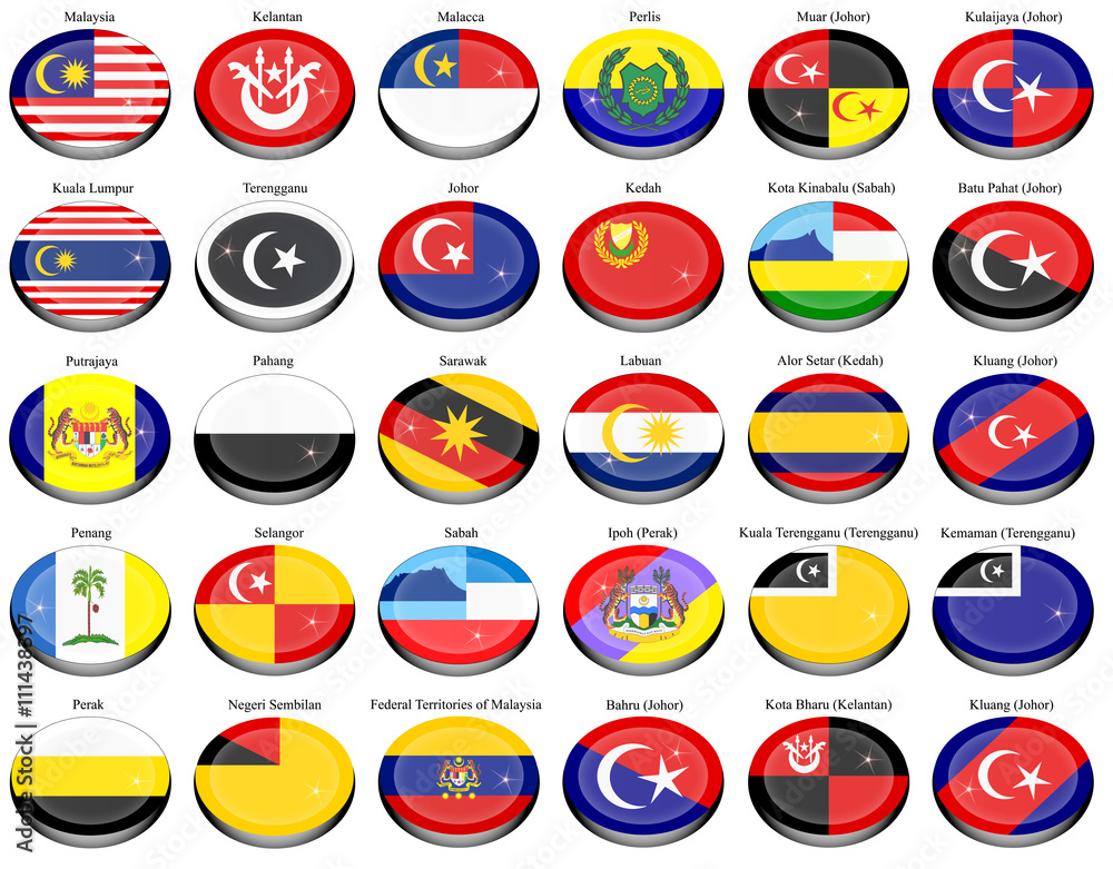 Set of icons. Flags of the Malaysian states and cities. Stock Vector ...