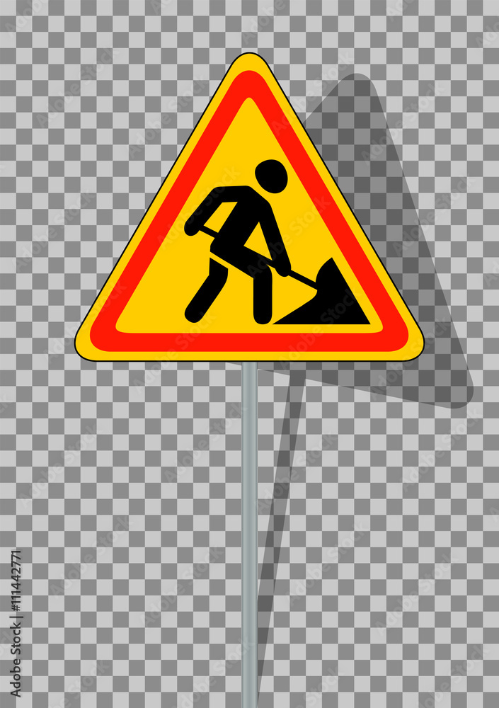 Road signs. Roadworks on transparent background. Vector Illustra Stock ...