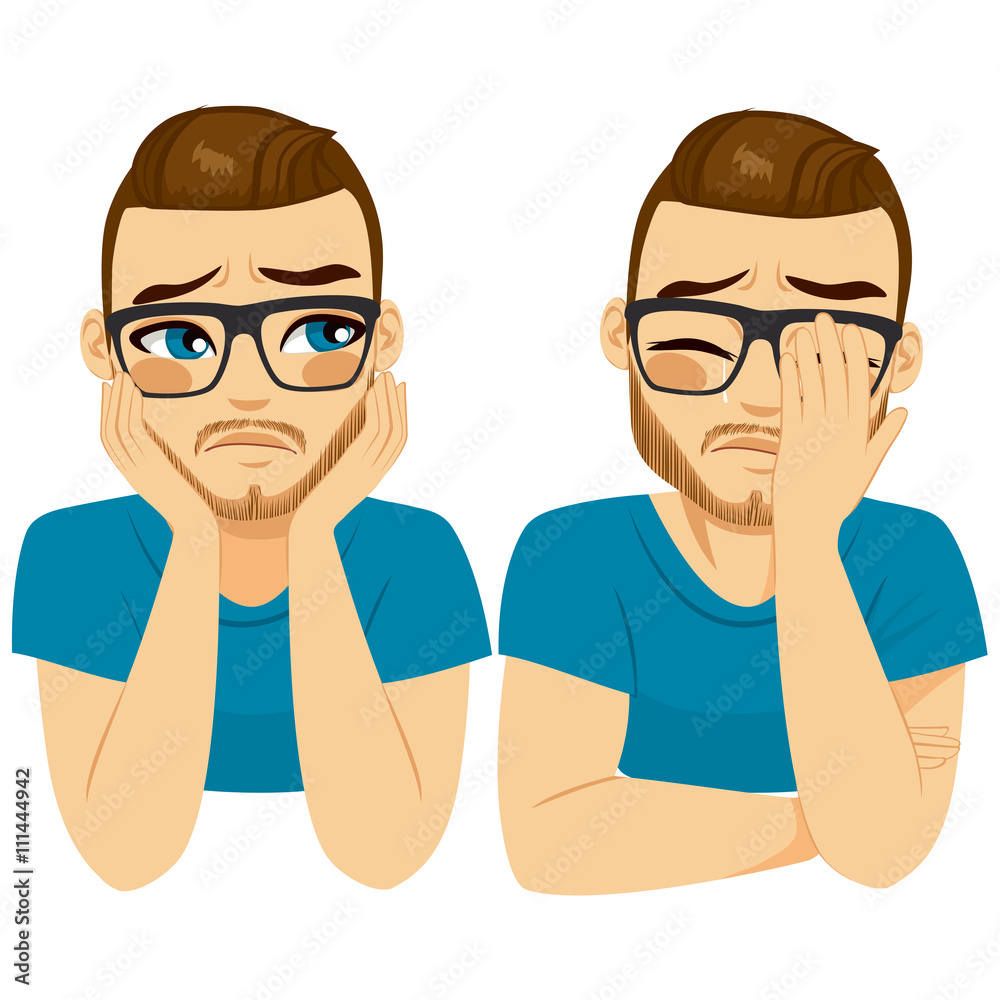 Young crying sad man on two different face expressions Stock Vector ...