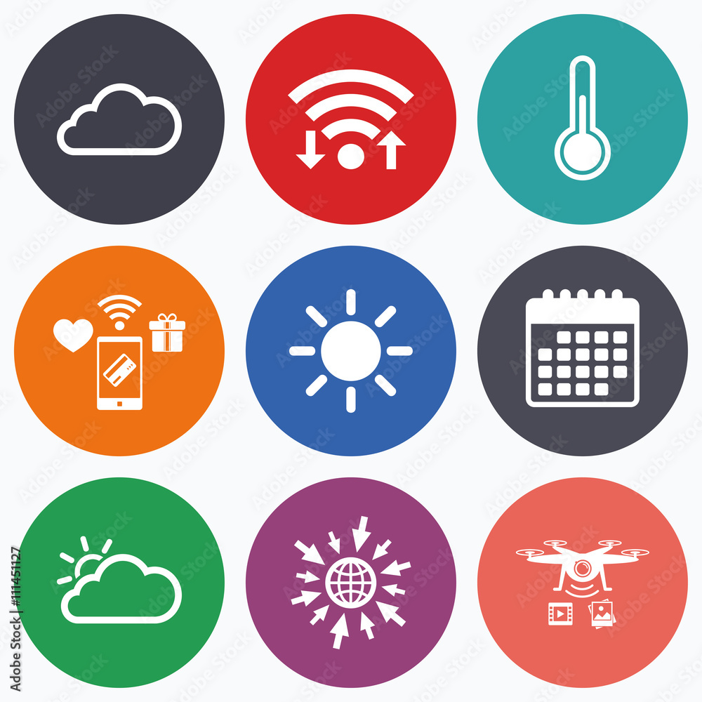 Weather icons. Cloud and sun. Temperature symbol Stock Vector | Adobe Stock