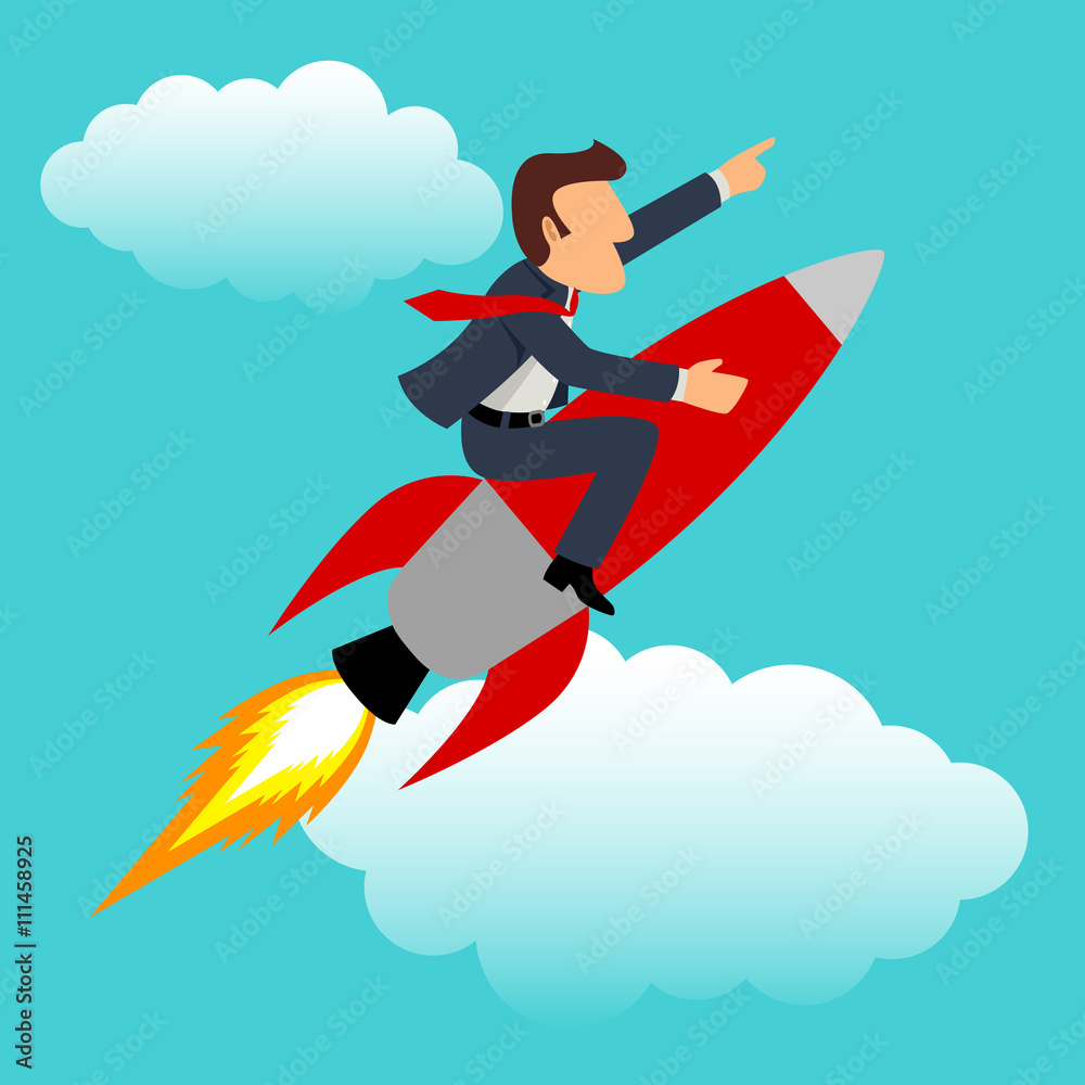 Simple cartoon of a businessman on a rocket Stock Vector | Adobe Stock