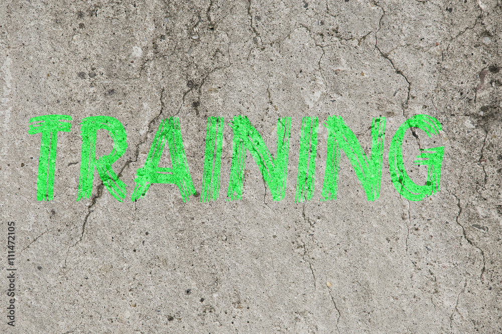 Neon green word text Training business concpet on a concrete background ...