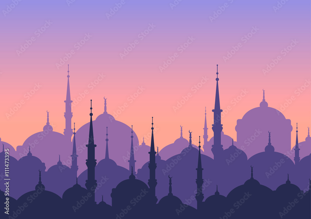 Seamless Islamic horizontal pattern. Mosque silhouettes panoramic ...