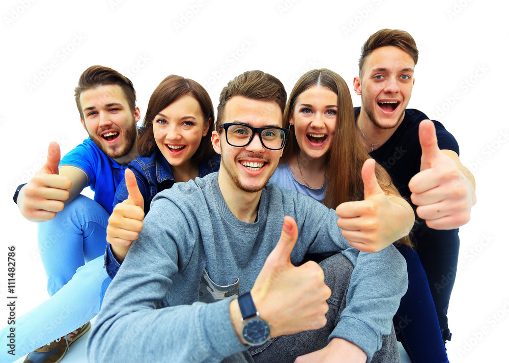 group of friends cheering isolated on white background Stock-Foto ...
