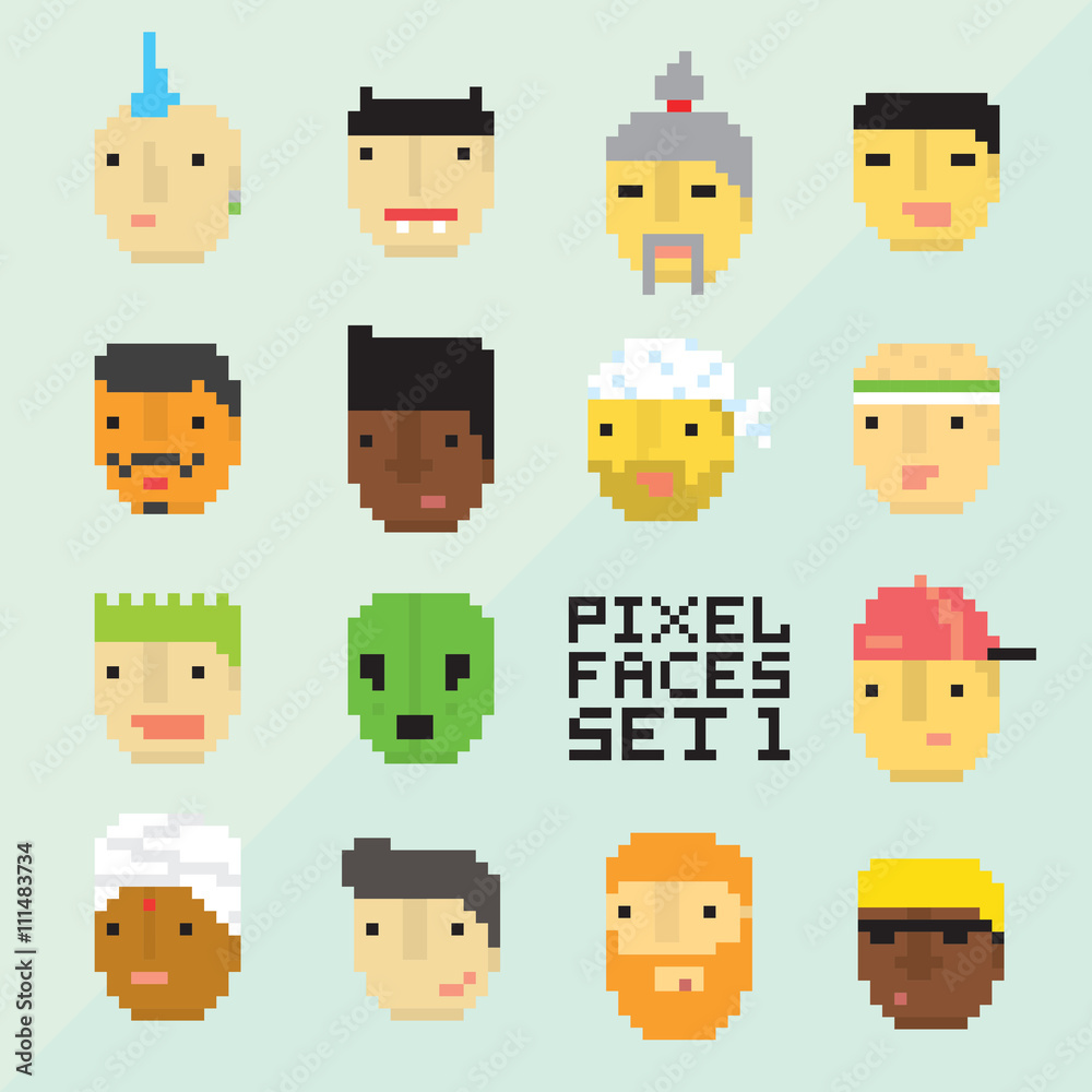 Pixel art style 15 cartoon avatar faces vector set 1 Stock Vector ...