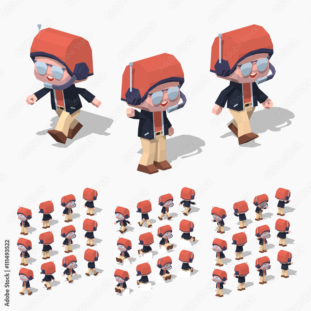 Pilot. 3D lowpoly isometric vector illustration. The set of objects ...