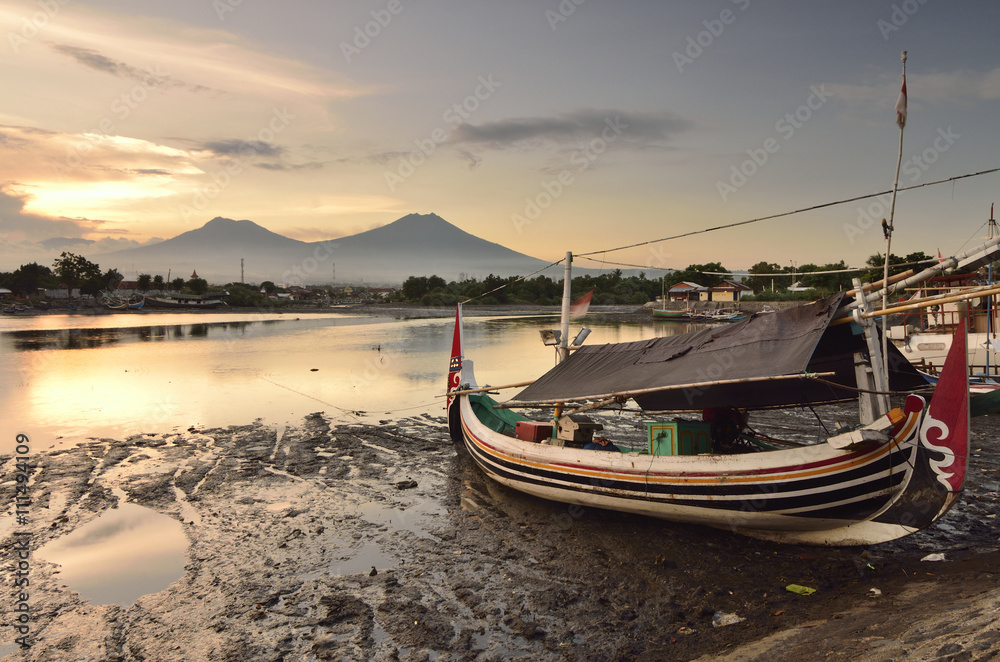 Boat anchored on beach, Pantai Boom, East Java, Indonesia Stock Photo ...