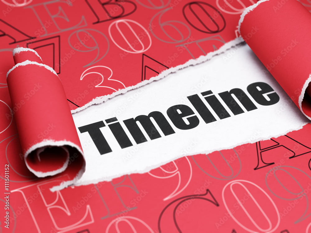 Timeline concept: black text Timeline under the piece of torn paper ...