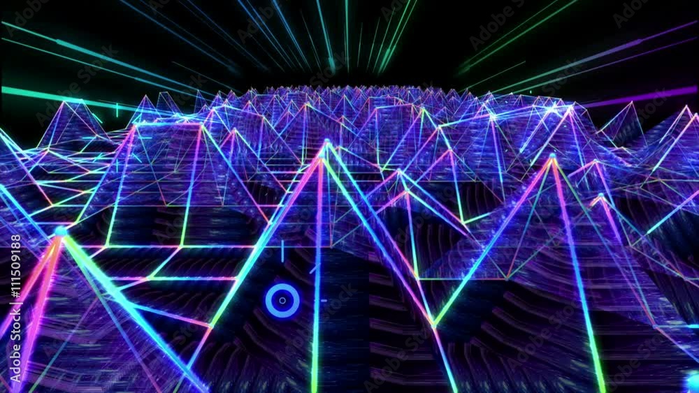 Seamless 3D abstract animation of colorful triangular sound wave ...