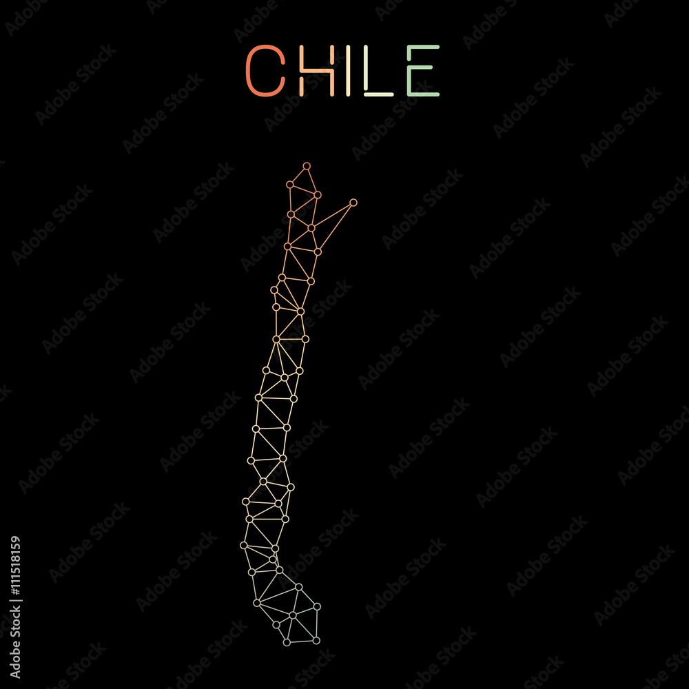 Chile network map. Abstract polygonal map design. Network connections ...