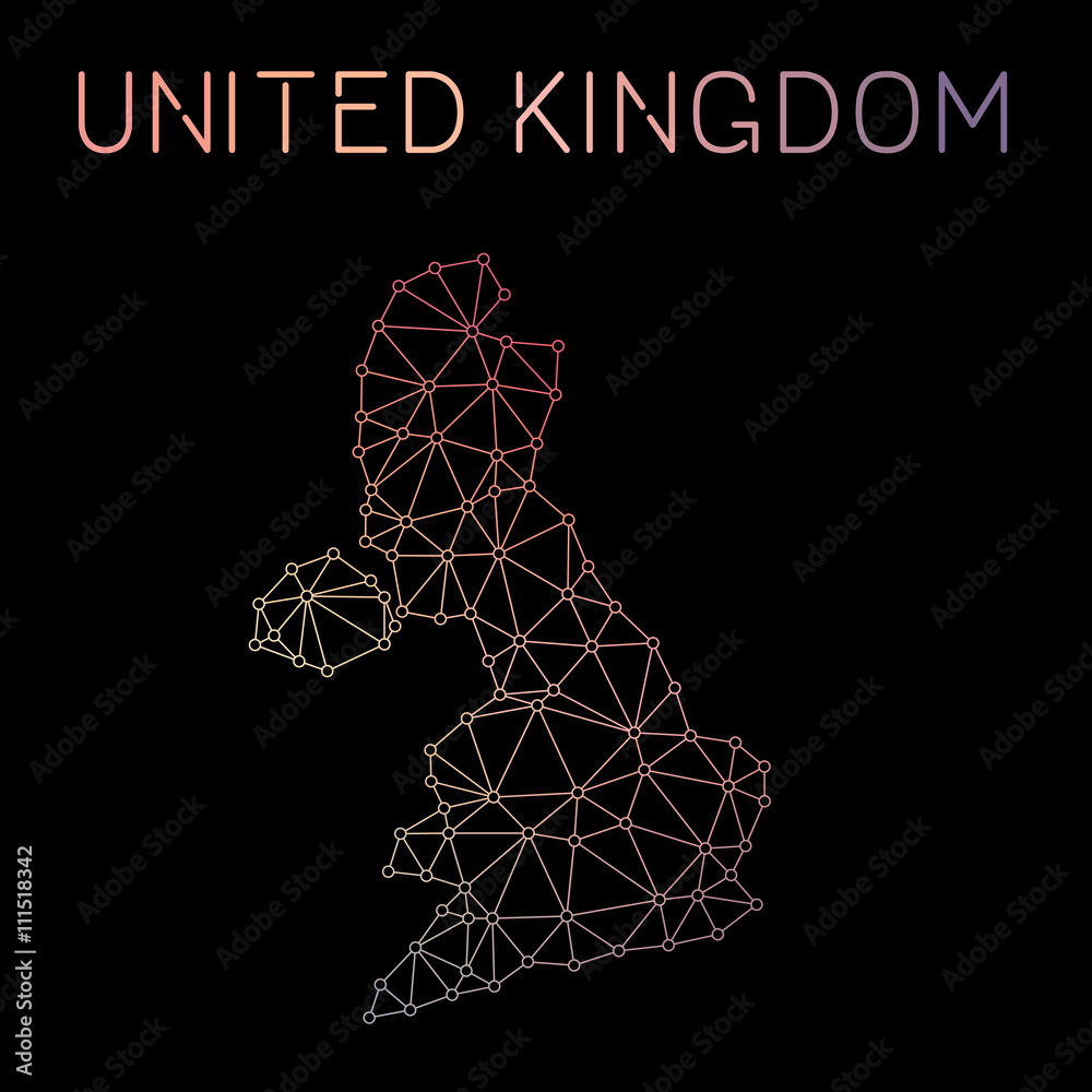 United Kingdom network map. Abstract polygonal map design. Network ...