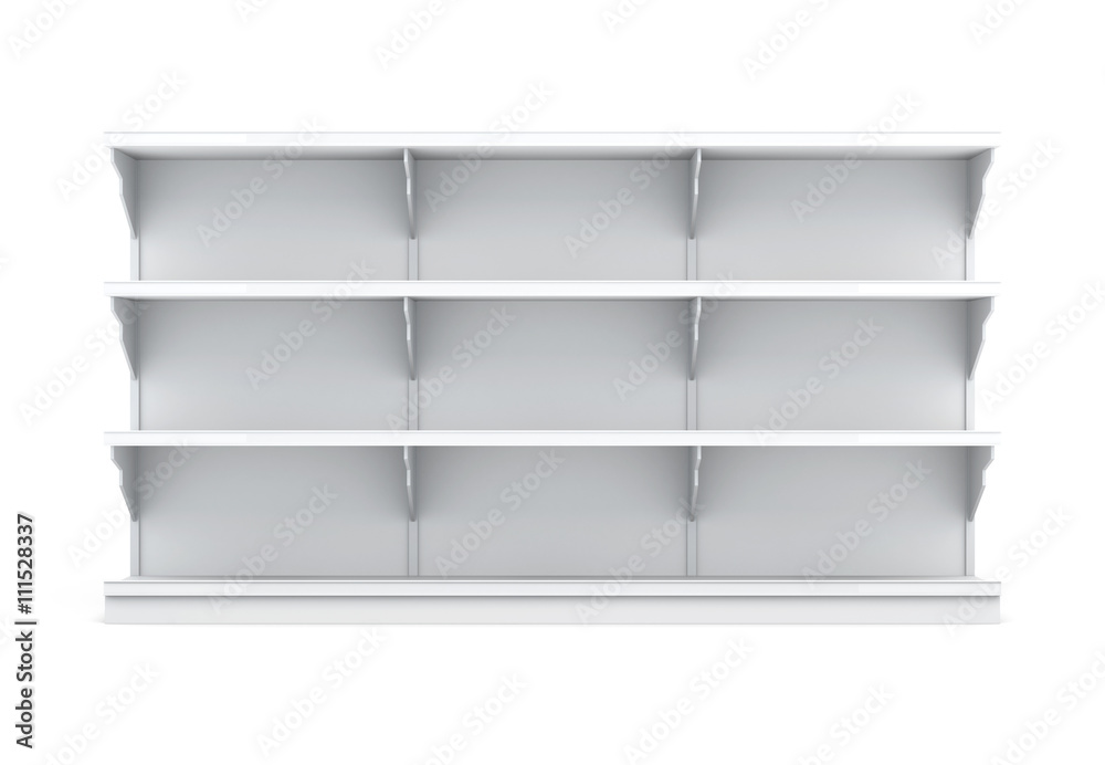 Front view rack with shelves for supermarket isolated on white ...