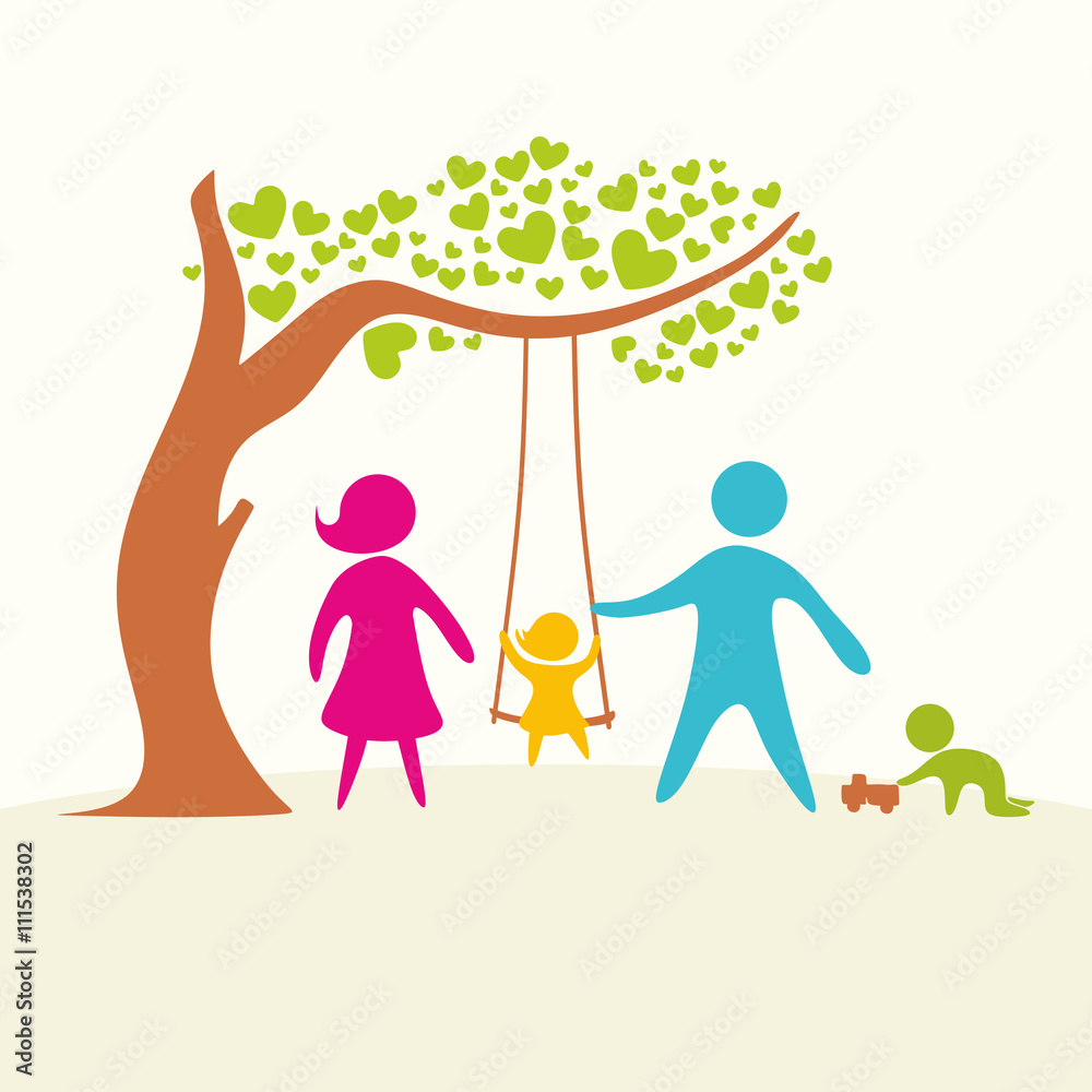 A happy family. Multicolored figures, loving family members. Parents ...