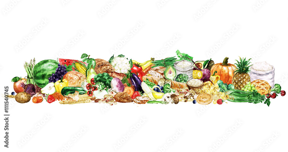 Watercolor Food Clipart - Healthy Balanced Nutrition - Carbohydrate ...