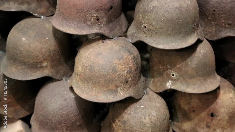 Iron German army helmets of WW2. Rusty nazi army helmets of second ...
