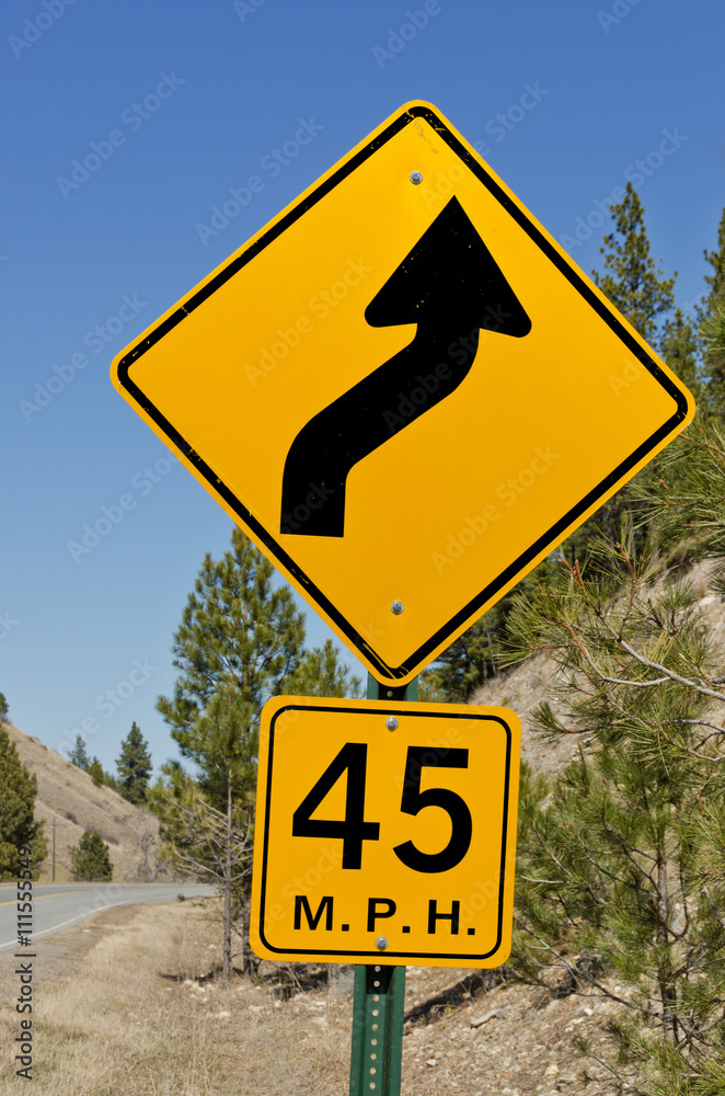 Right Curve 45 Mph Signs