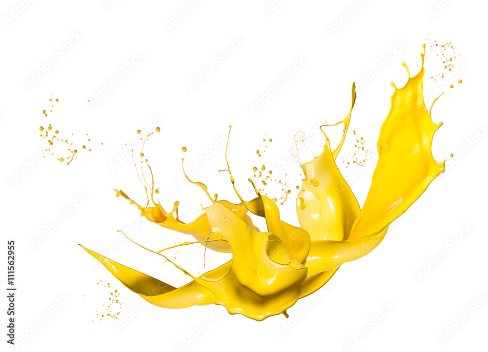 Shot of yellow paint splash, isolated on white background Stock Photo ...