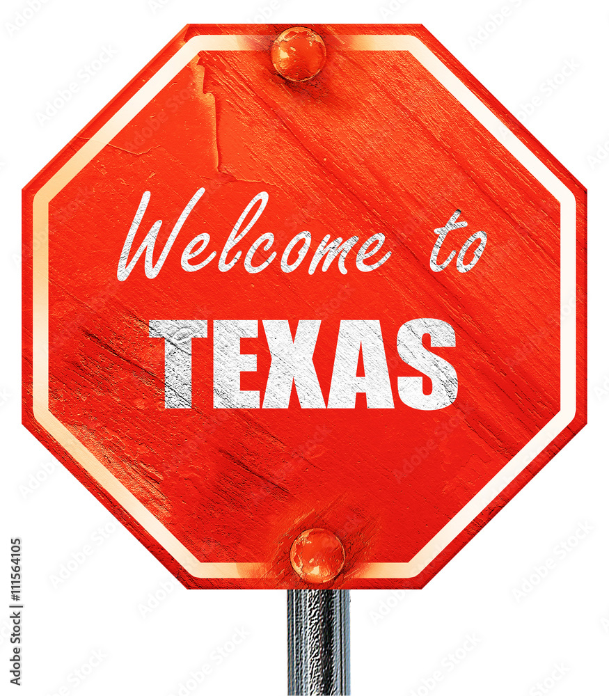Welcome to texas, 3D rendering, a red stop sign Stock Illustration ...
