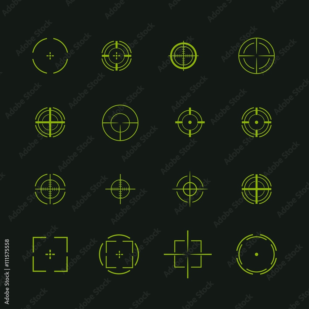 Set of different flat vector cross hair sign icons. Line simple symbols ...