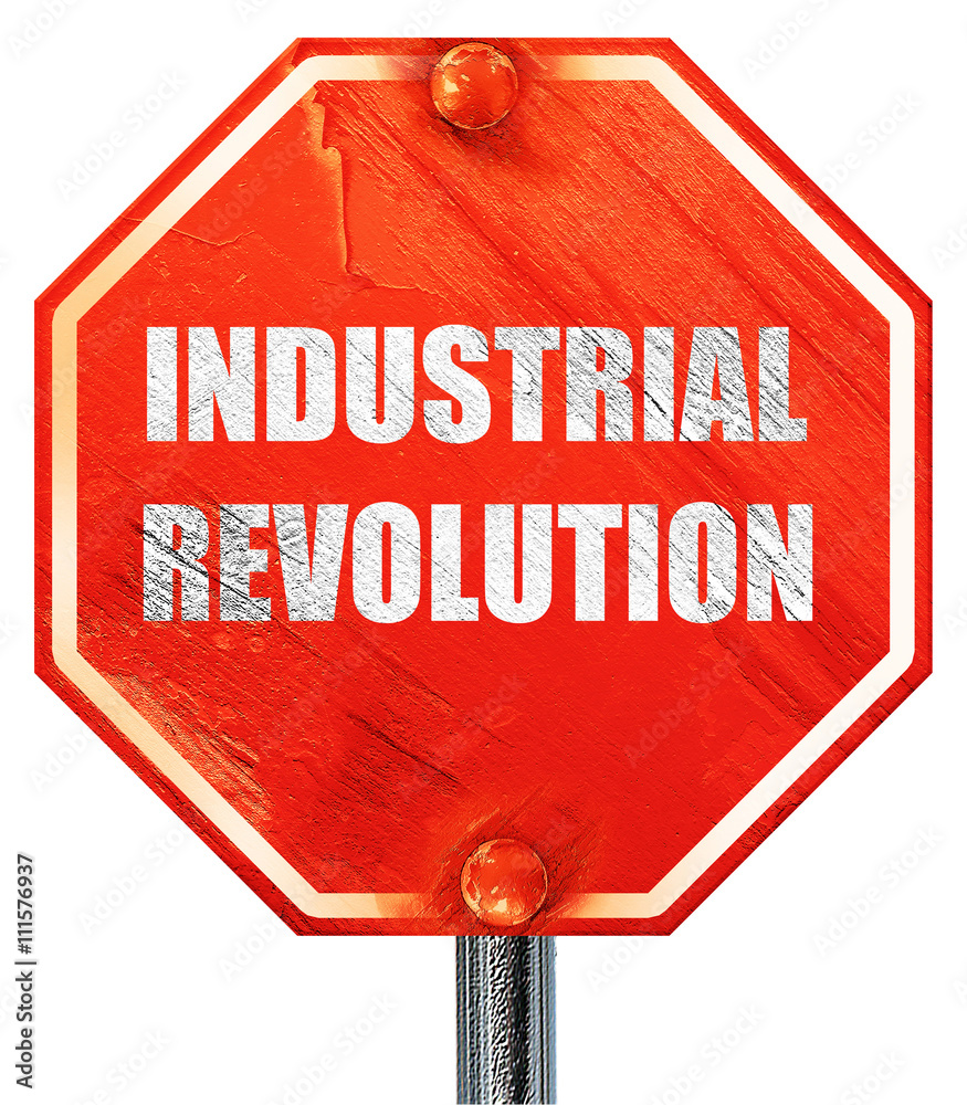 Industrial revolution background, 3D rendering, a red stop sign Stock ...