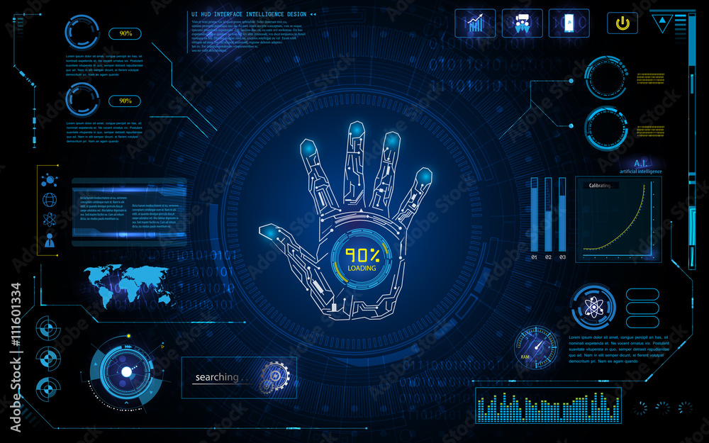 futuristic hand scan identify with hud element interface screen monitor ...