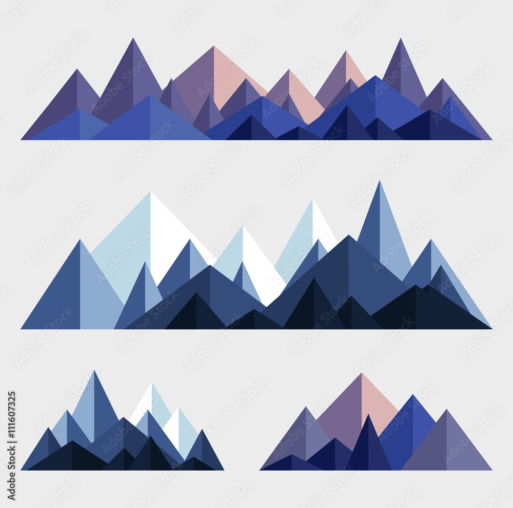 Mountains low poly style illustration. Vector set of polygonal mountain ...