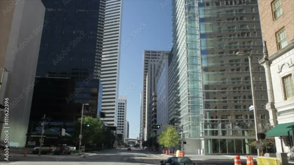 One of the backlit skyscrapers of downtown Houston as viewed from the ...