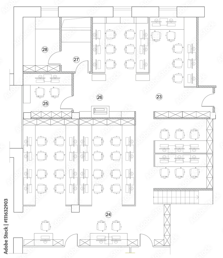 Standard office furniture symbols on floor plans Stock Vector | Adobe Stock