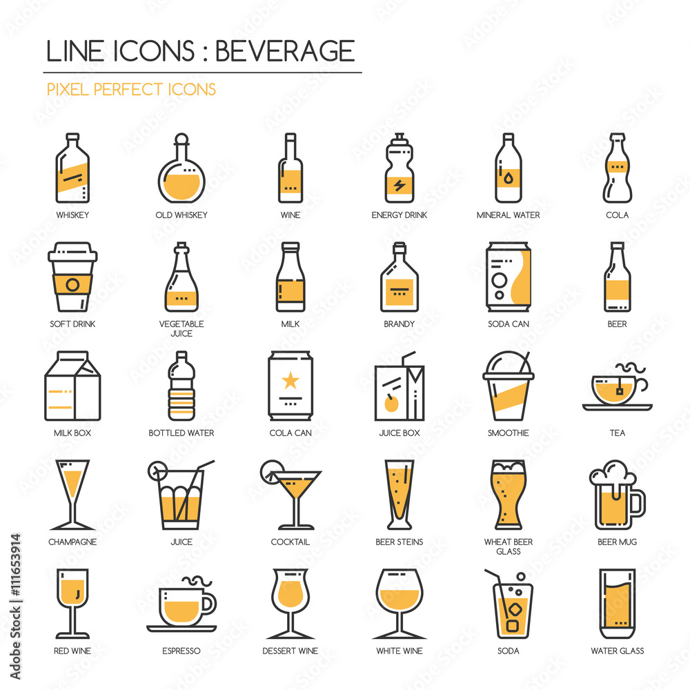 Beverage , thin line icons set ,pixel perfect icon Stock Vector | Adobe ...
