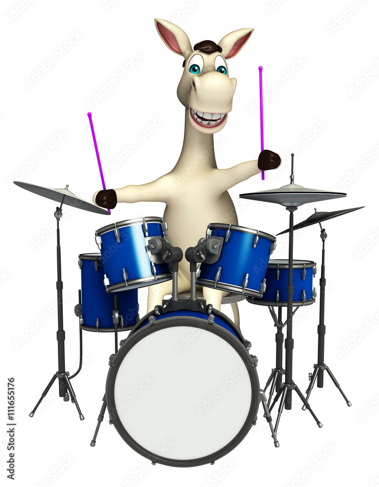 Ilustração do Stock: fun Donkey cartoon character with drum | Adobe Stock