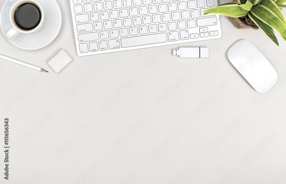 top view office desk with computer keyboard and other items Stock Photo ...