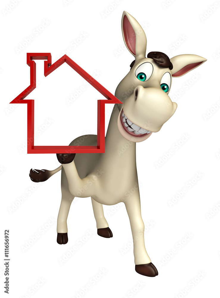 Donkey cartoon character Donkey cartoon character with home sign Stock ...