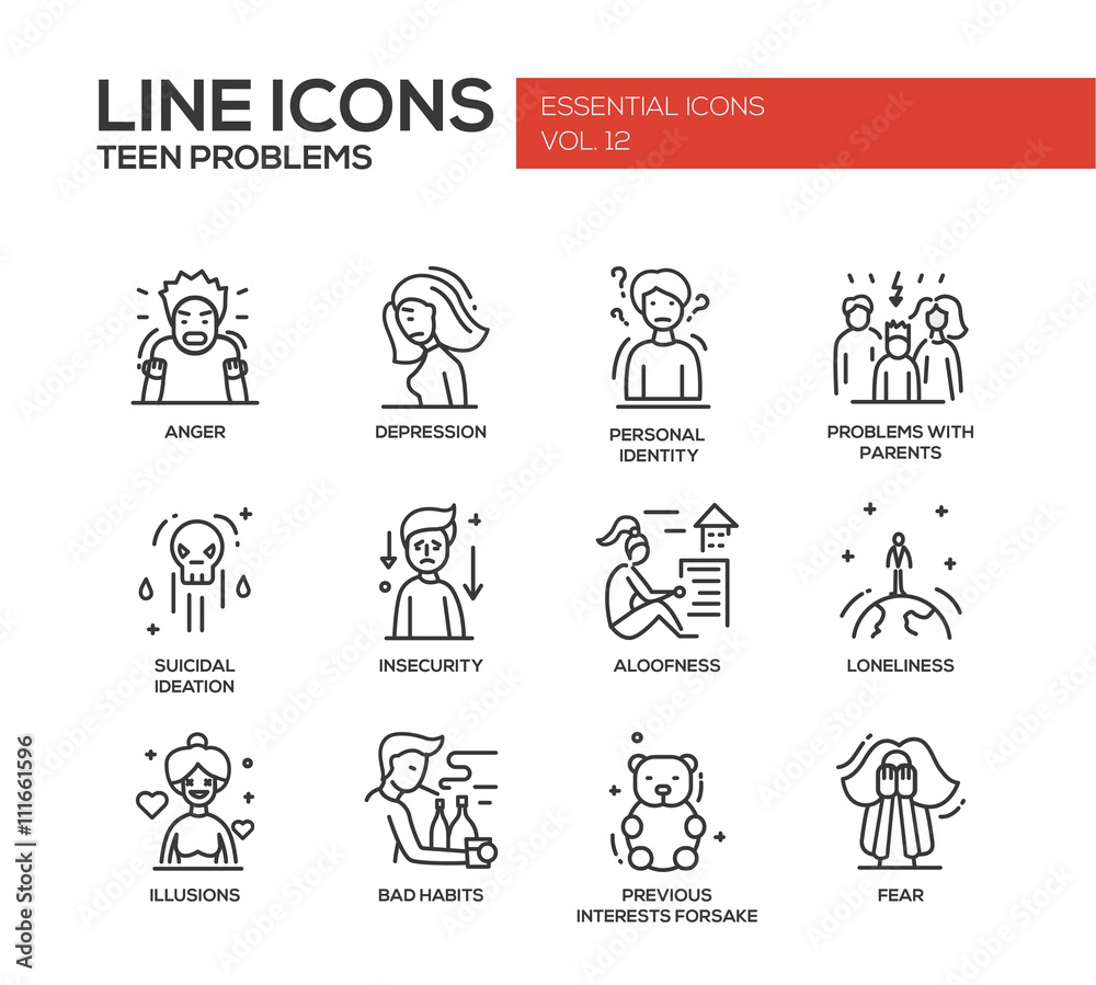 Teen problems- line design icons set Stock Vector | Adobe Stock