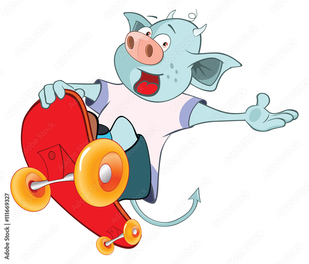 Illustration of a Cute Devil. Skateboarding. Cartoon Character Stock ...