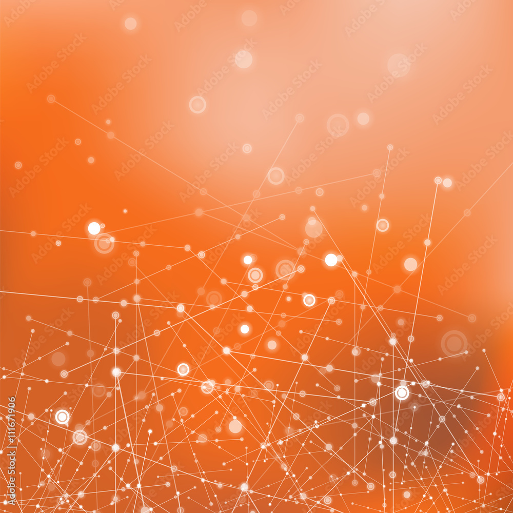Orange Technology Background with Particle, Molecule Structure. Genetic ...