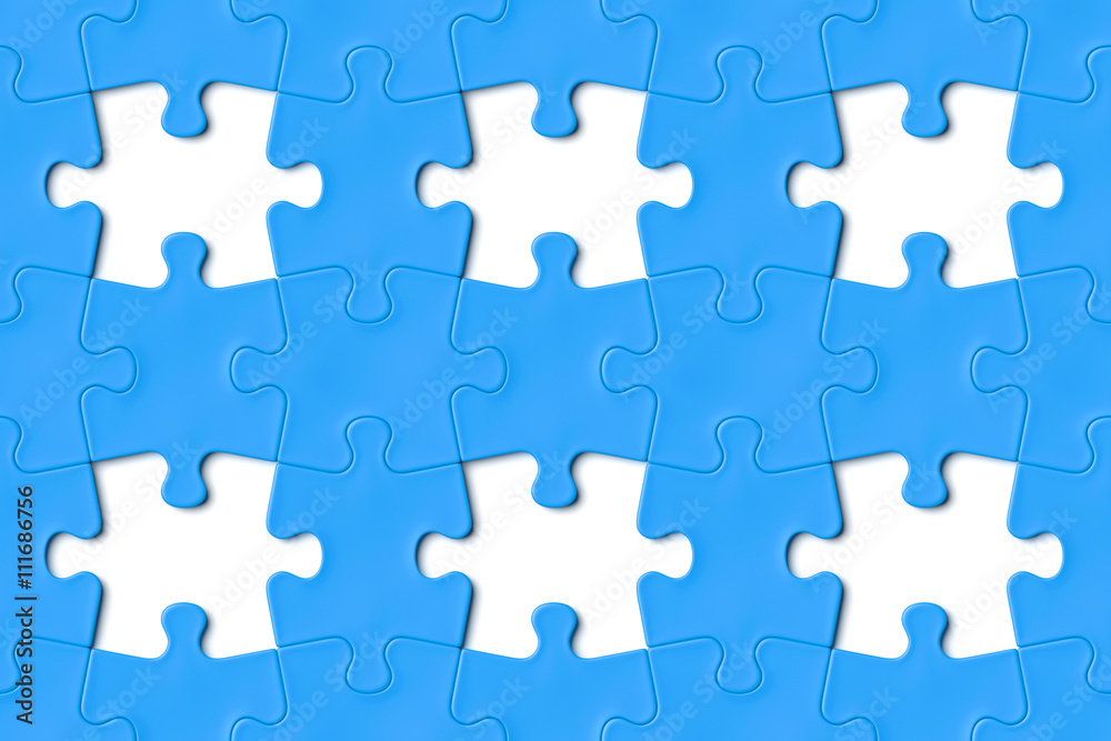 blue jigsaw puzzle pieces interlocking with some missing pieces on a ...