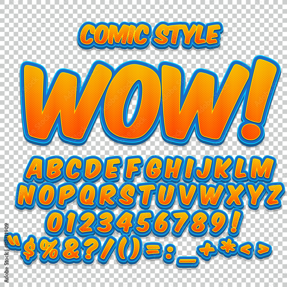 Comic alphabet set. Letters, numbers and figures for kids ...