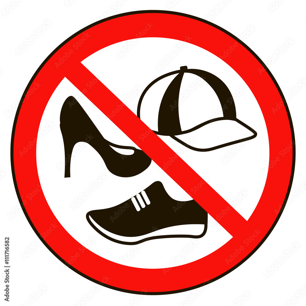 Take off cap and shoes Signs. No cap shoes sign warning. Prohibited ...