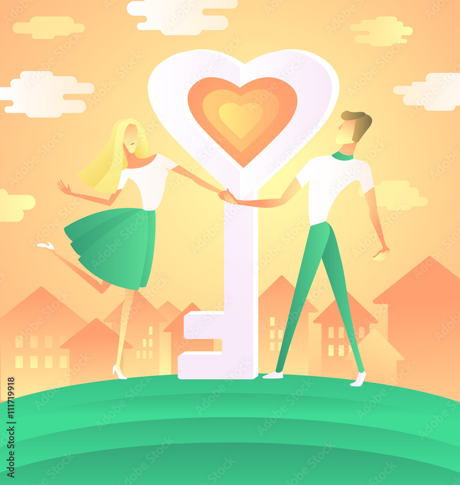 couple in love with their house Stock Vector | Adobe Stock