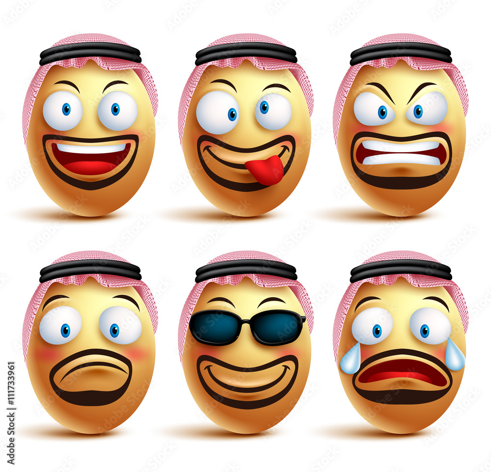 Saudi arab man egg faces set of vector wearing agal and ghutrah or head ...